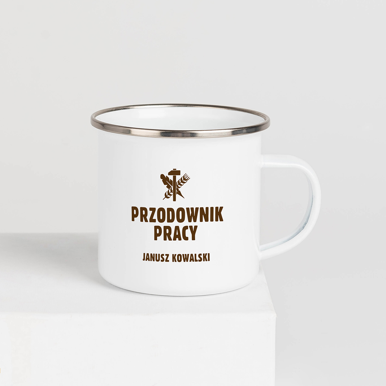 Emaliowany kubek PRZODOWNIK PRACY