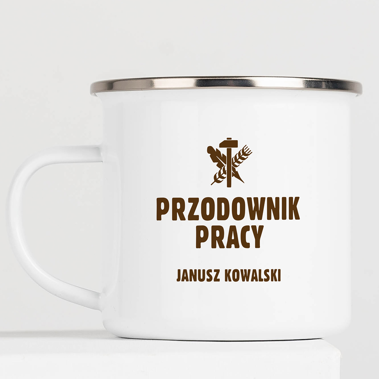 Emaliowany kubek PRZODOWNIK PRACY