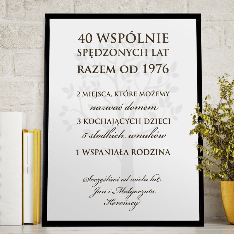 Plakat personalizowany | Prezent na 40 rocznicę ślubu | Crazyshop